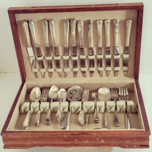 Kitchen | Silver Plated 78 Piece Silverware Set In Wood Case | Poshmark